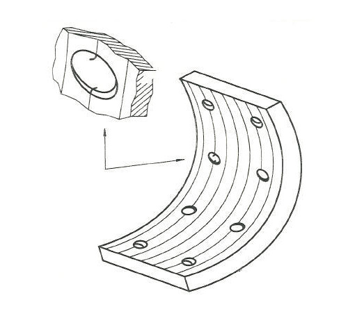 Metal wire reinforcement showing in rivet hole (Sketch)